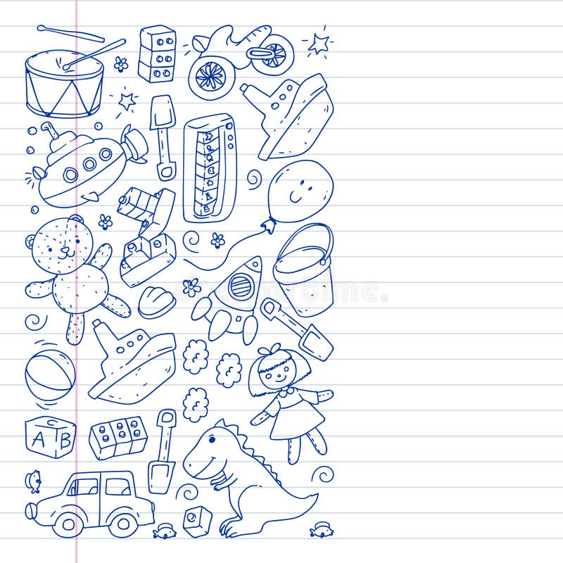 Vector Pattern with Kindergarten, Toy Children. Happy Children ...