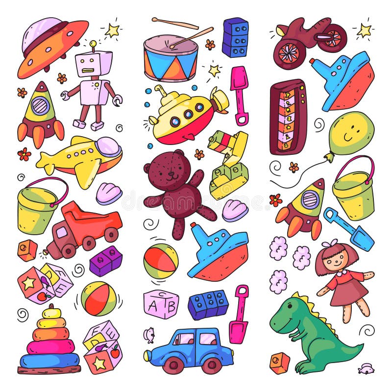 Vector Pattern with Kindergarten, Toy Children. Happy Children ...