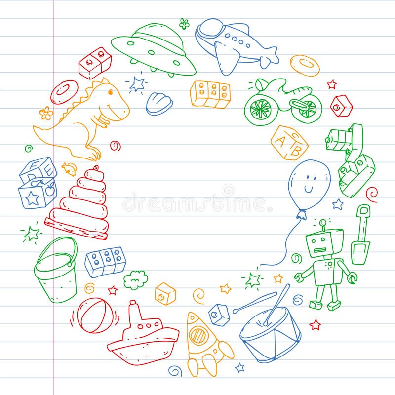 Vector Pattern with Kindergarten, Toy Children. Happy Children ...