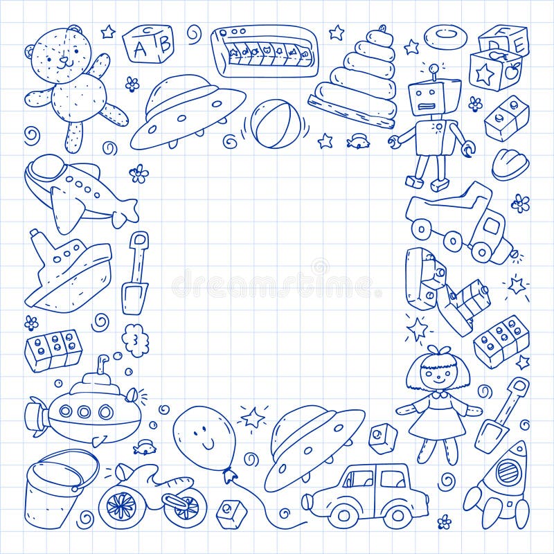 Vector Pattern with Kindergarten, Toy Children. Happy Children ...