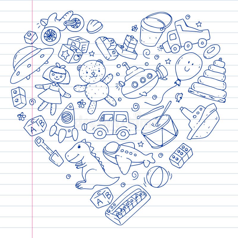 Vector Pattern with Kindergarten, Toy Children. Happy Children ...