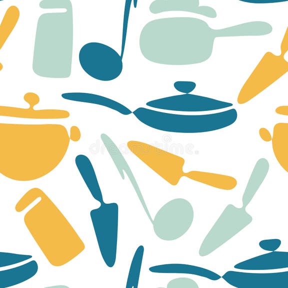 Vector Pattern of Kitchen Utensils. Seamless Kitchen Tools Stock Illustration - Illustration of ...