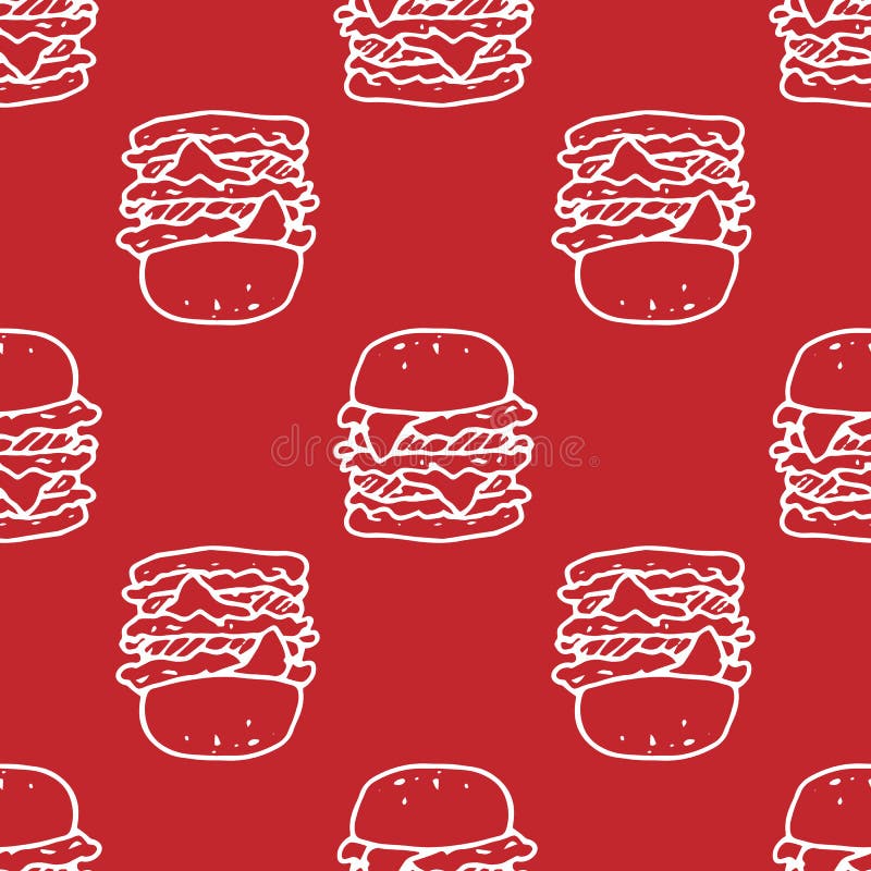 Vector a Pattern of a Large Hamburger on Red. Seamless Burger Pattern ...