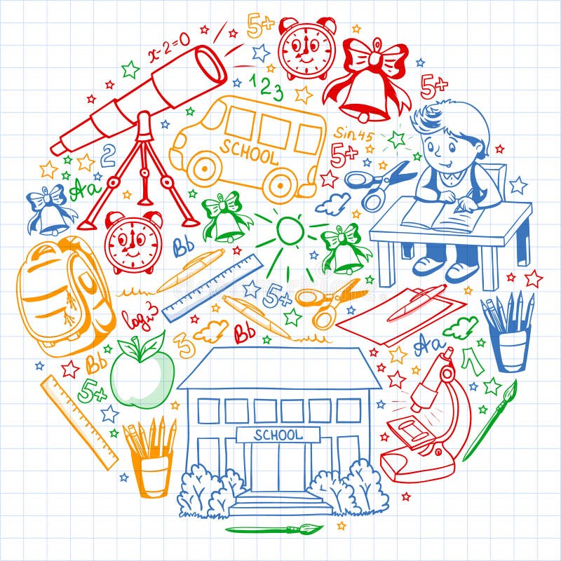 Vector Pattern with Little Children. Back To School. Geography ...