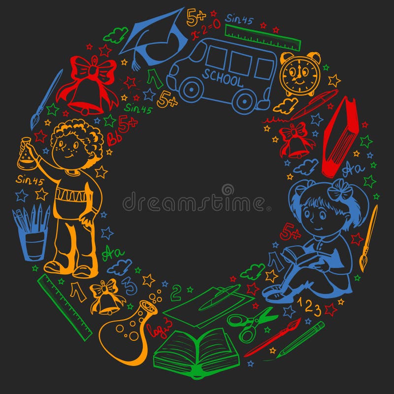 Vector Pattern with Little Children. Back To School. Geography ...