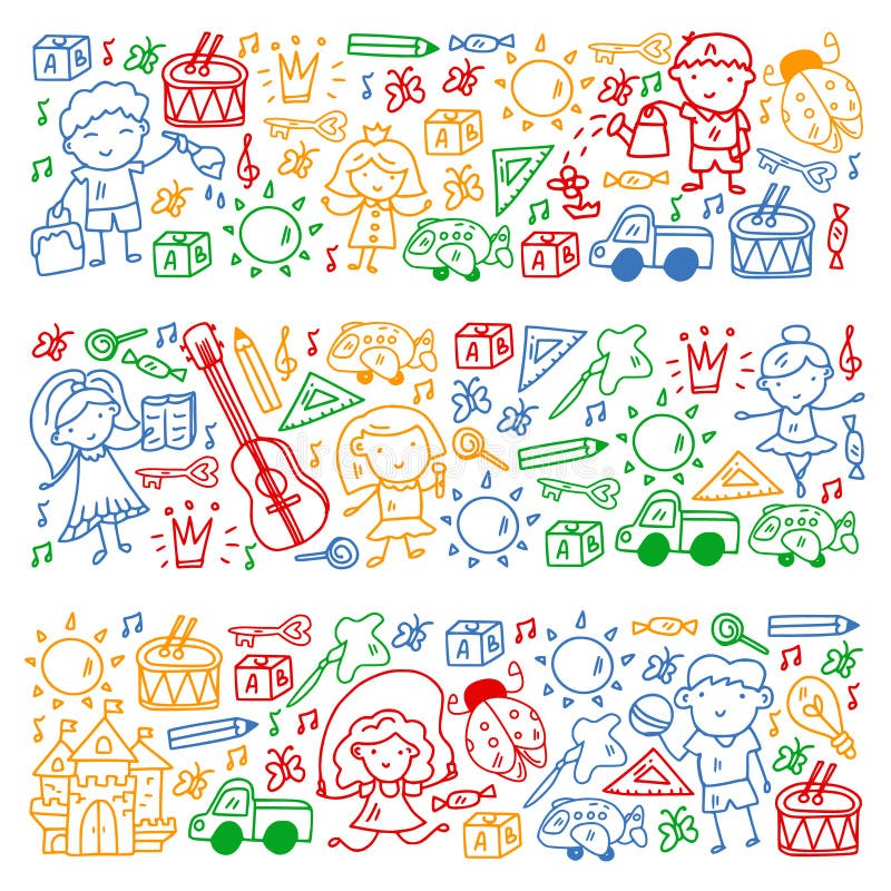 Vector Pattern with Little Children. Kindergarten. Imagination ...