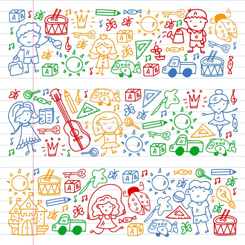 Vector Pattern with Little Children. Kindergarten. Imagination ...