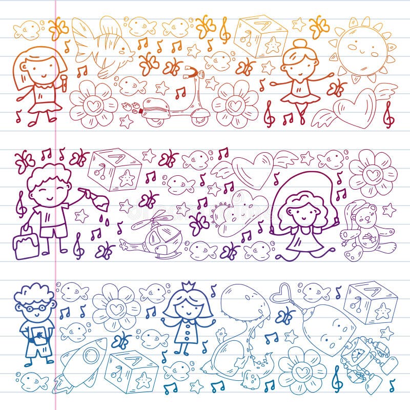 Vector Pattern with Little Children. Kindergarten. Imagination ...