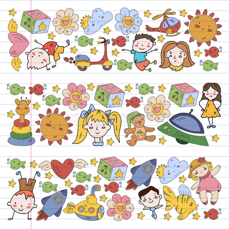 Vector Pattern with Little Children. Kindergarten. Imagination ...