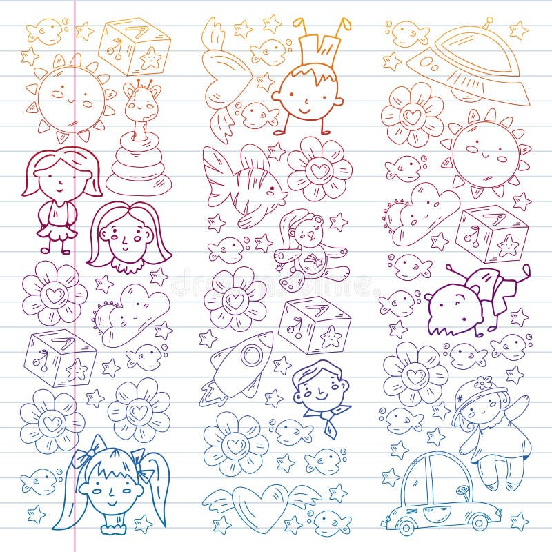 Vector Pattern with Little Children. Kindergarten. Imagination ...