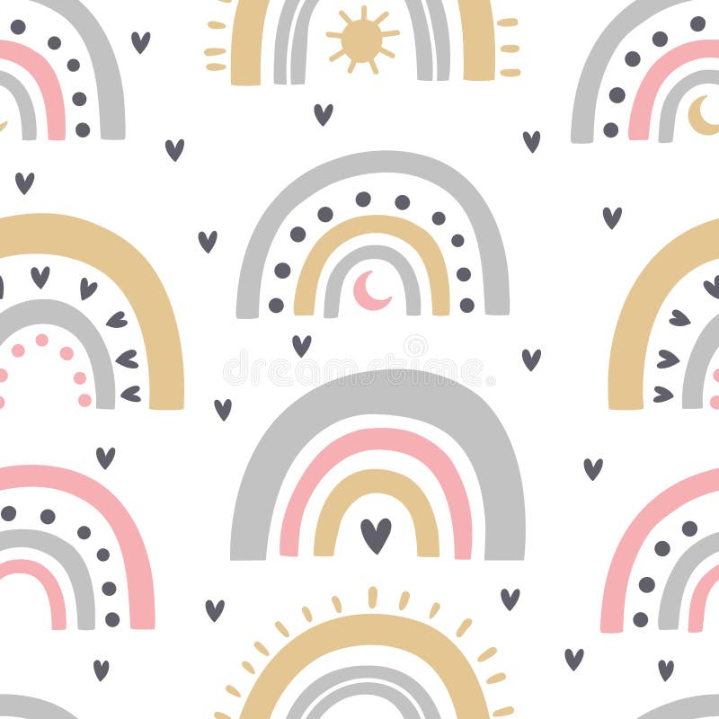 Vector Pattern with Little Cute Boho Rainbows Stock Vector ...
