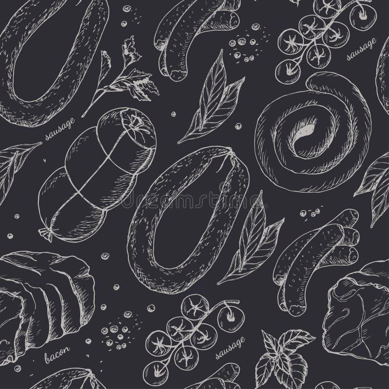 Vector Pattern with Meat Products on Black Background Stock Vector ...