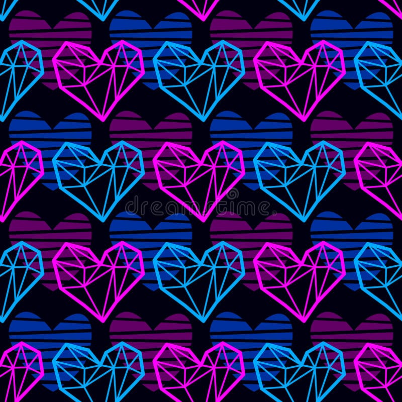 Colorful Neon Hearts. Seamless Pattern. Stock Vector - Illustration of ...