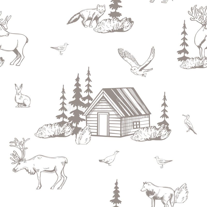 Vector Pattern with Northern Hut and Animals Stock Vector ...