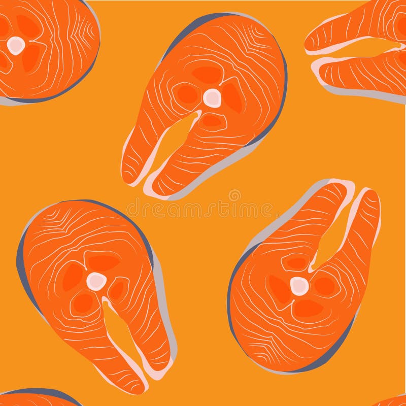 Vector Pattern with Pieces of Fish on an Orange Background. Seamless ...