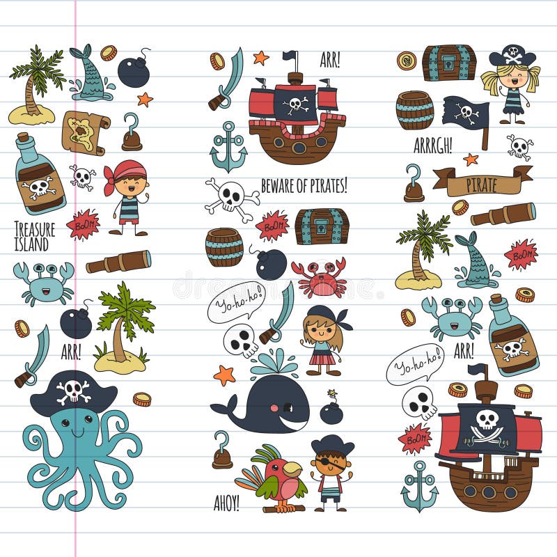 Vector Pattern with Pirate Icons. Adventure, Birthday Party. Stock ...