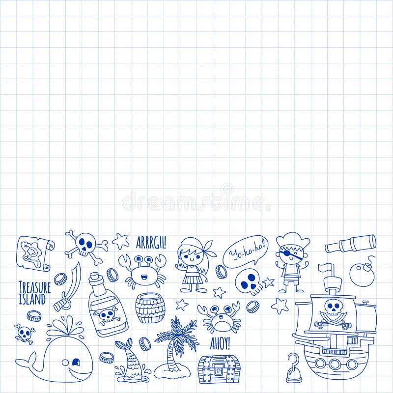 Vector Pattern with Pirate Icons. Adventure, Birthday Party. Stock ...