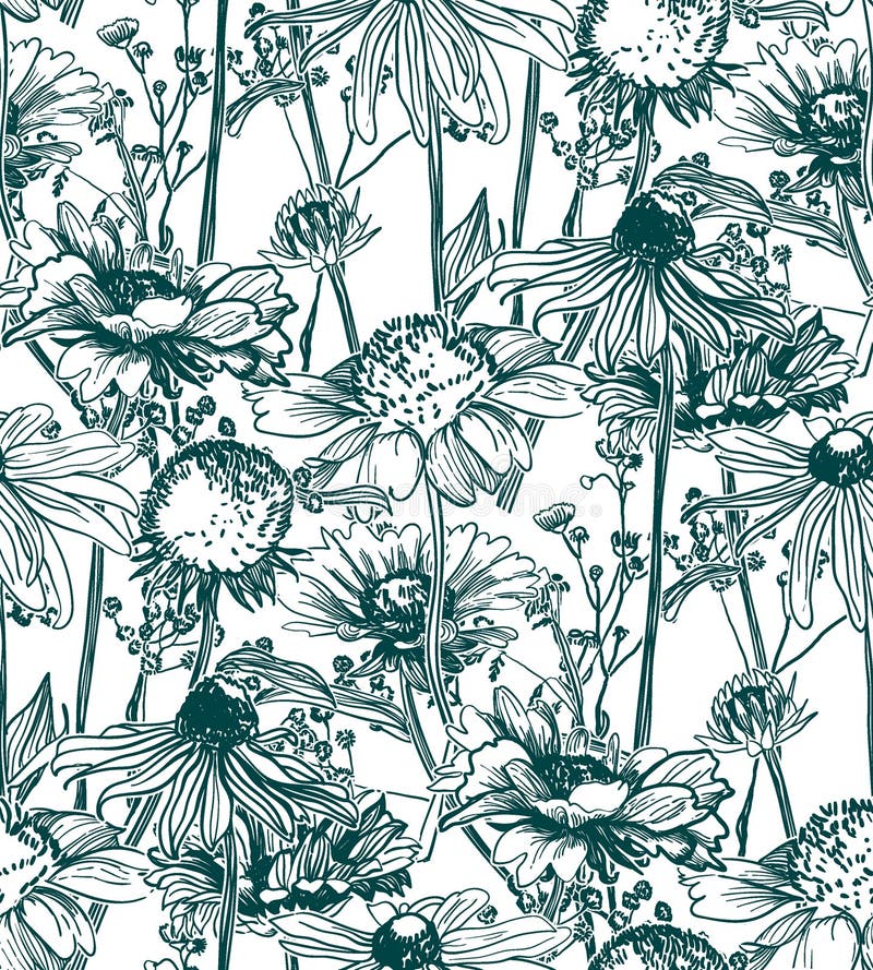 Vector Pattern Plant Engrave Ink Meadow Flowers Stock Illustration ...
