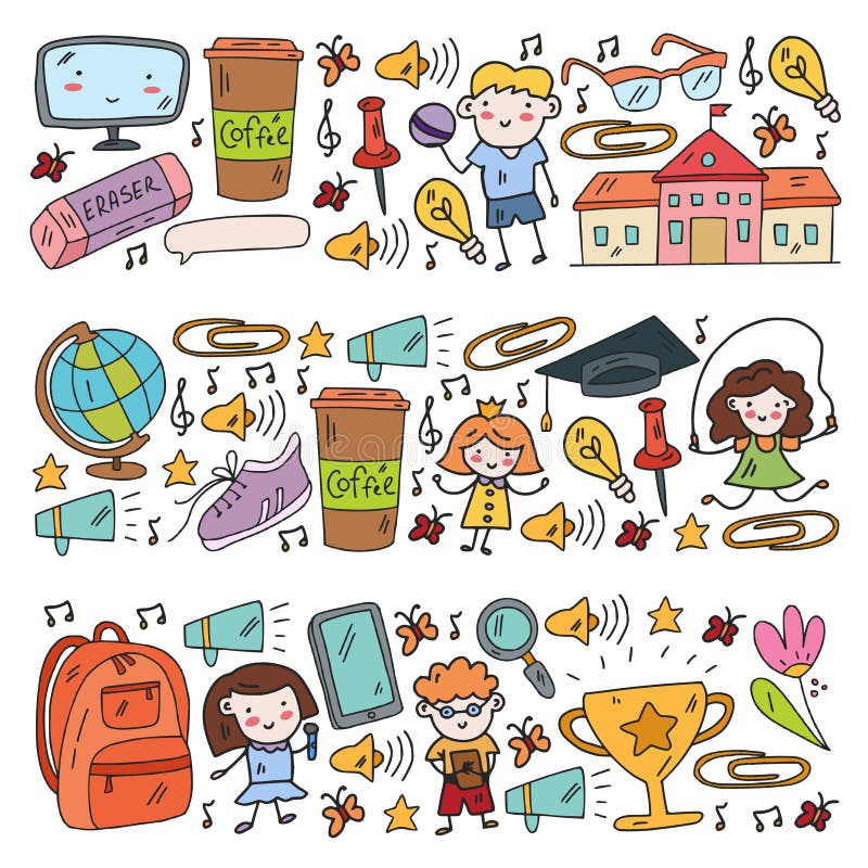 Vector Pattern with School Icons. E-learning, Online Education. Stock ...