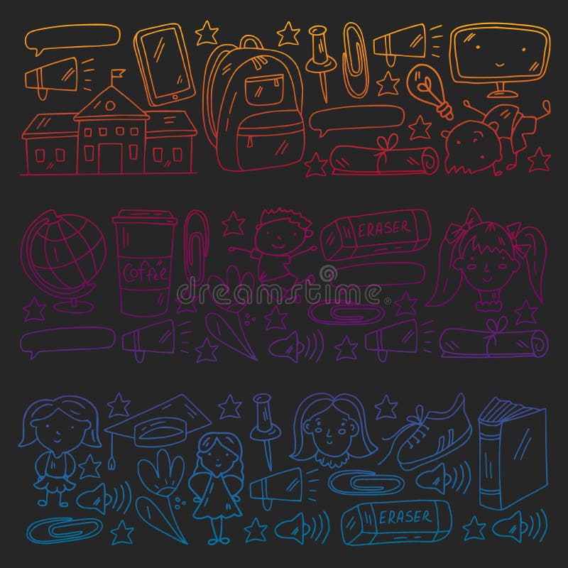 Vector Pattern with School Icons. E-learning, Online Education. Stock ...