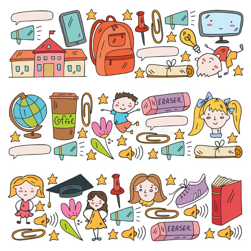 Vector Pattern with School Icons. E-learning, Online Education. Stock ...