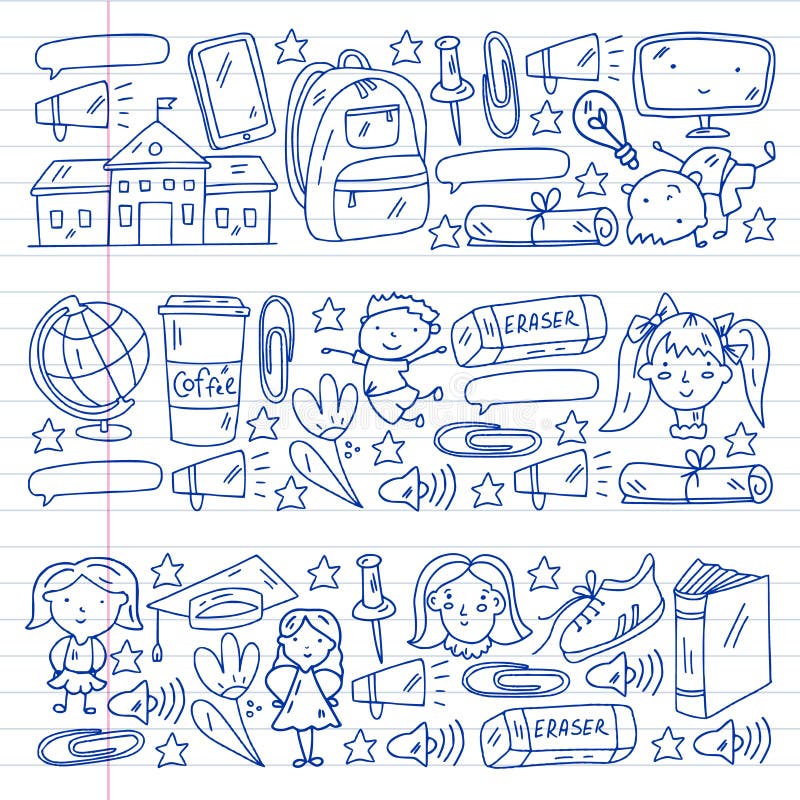 Vector Pattern with School Icons. E-learning, Online Education. Stock ...