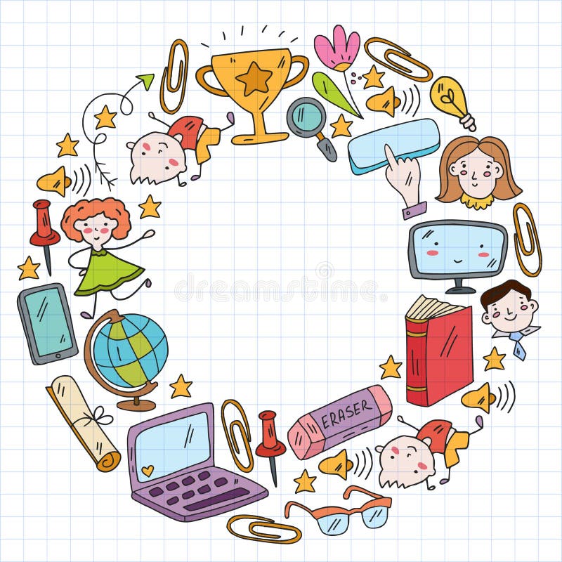 Vector Pattern with School Icons. Internet Education, E-learning ...