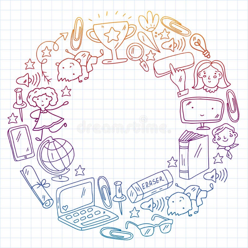 Vector Pattern with School Icons. Internet Education, E-learning ...