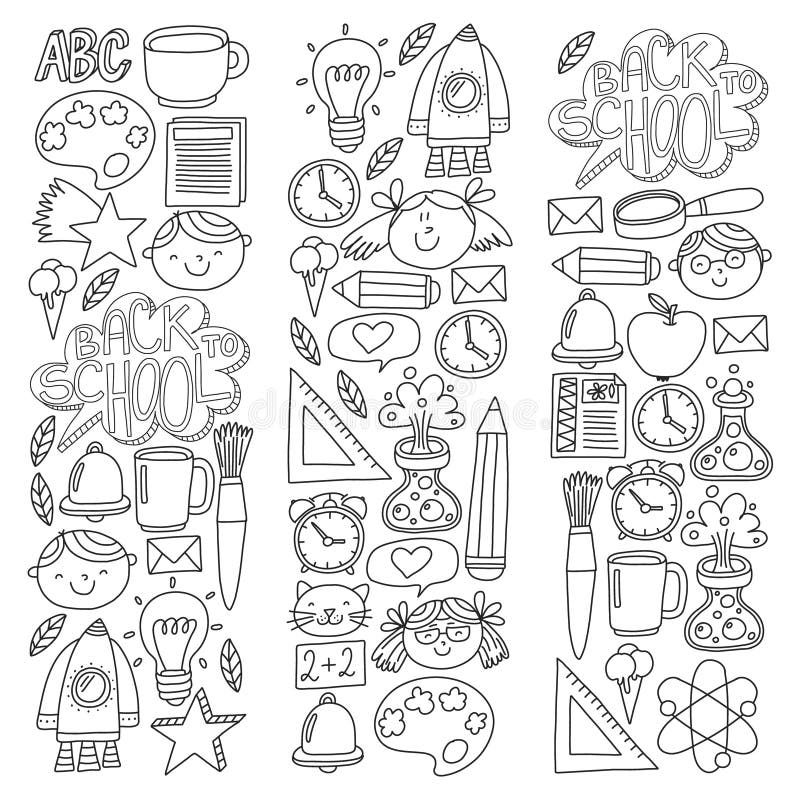 Vector Pattern with School Icons with Little Students. Children Study ...