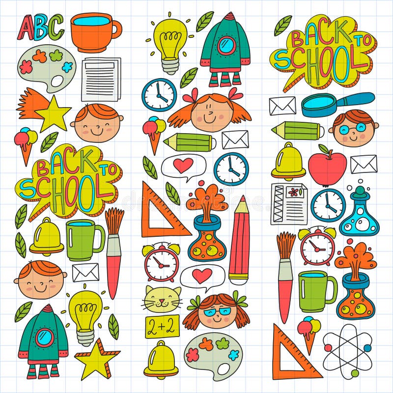 Vector Pattern with School Icons with Little Students. Children Study ...