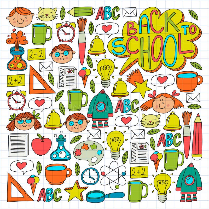 Vector Pattern with School Icons with Little Students. Children Study ...