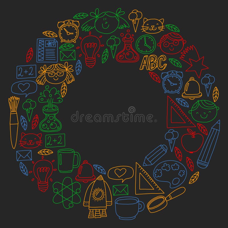 Vector Pattern with School Icons with Little Students. Children Study ...