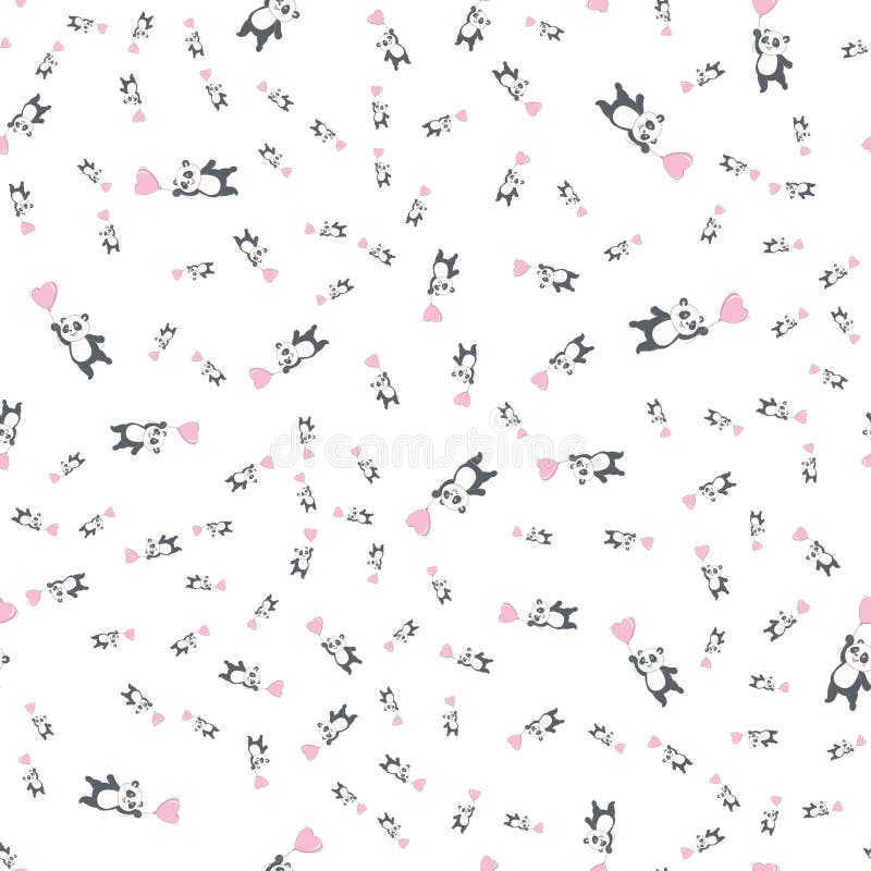 Vector Pattern: Seamless Panda Bear Pattern on Light Pink Background ...