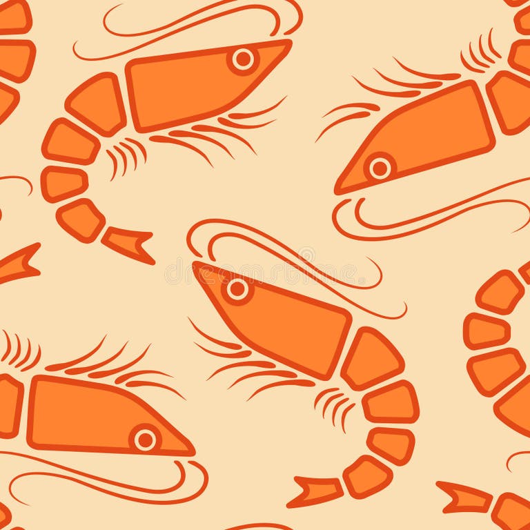 Vector Pattern of Shrimp in Line Art Style. Vector Food Pattern of ...