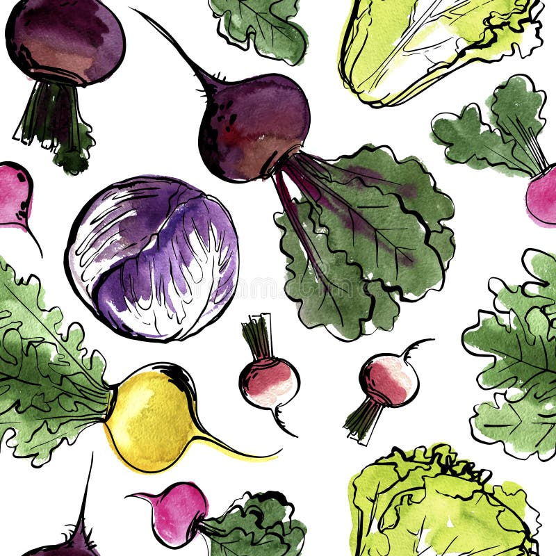 Vector Pattern Sketch Of Vegetables. Color Sketch Of Food Stock Vector ...