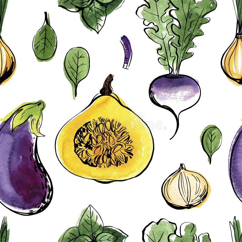 Vector Pattern Sketch of Vegetables. Color Sketch of Food Stock Vector ...