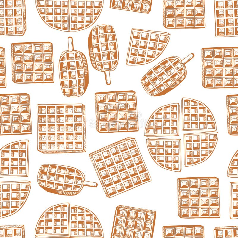Vector Pattern with Sketch Waffles Stock Vector - Illustration of fried ...