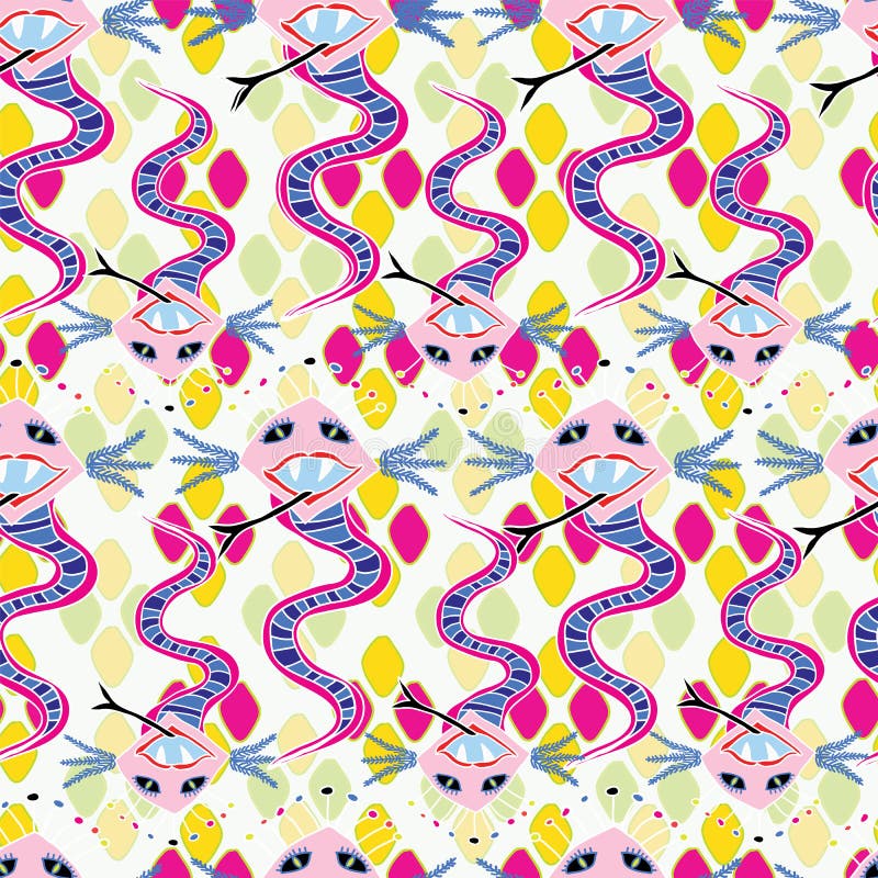 Vector Pattern with Snake or Dragon with Big Eyes, Eyebrows, Vibrant ...