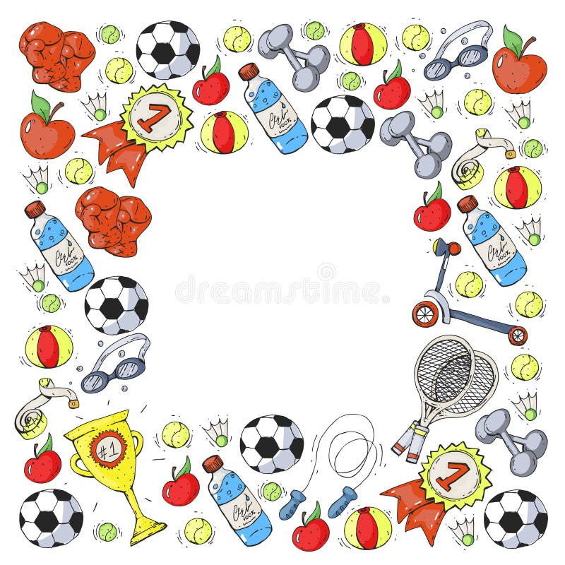 Vector Pattern with Sport Elements. Fitness, Games, Exercises. Stock ...