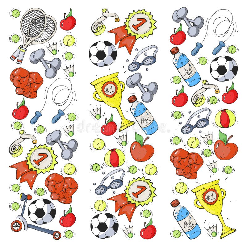 Vector Pattern with Sport Elements. Fitness, Games, Exercises. Stock ...