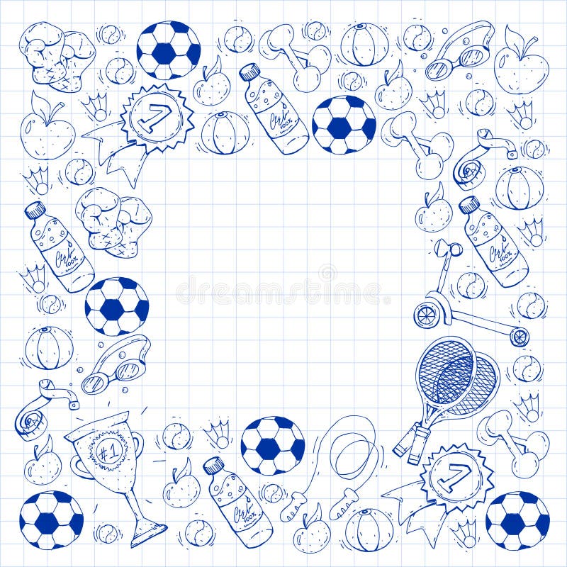 Vector Pattern with Sport Elements. Fitness, Games, Exercises. Stock ...
