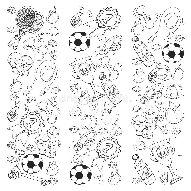 Vector Pattern with Sport Elements. Fitness, Games, Exercises Stock ...