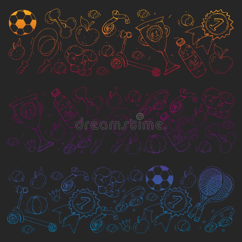 Vector Pattern with Sport Elements. Fitness, Games, Exercises. Stock ...