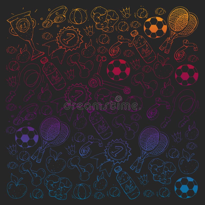 Vector Pattern with Sport Elements. Fitness, Games, Exercises. Stock ...