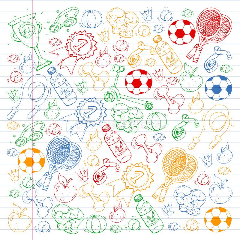 Vector Pattern with Sport Elements. Fitness, Games, Exercises. Stock ...