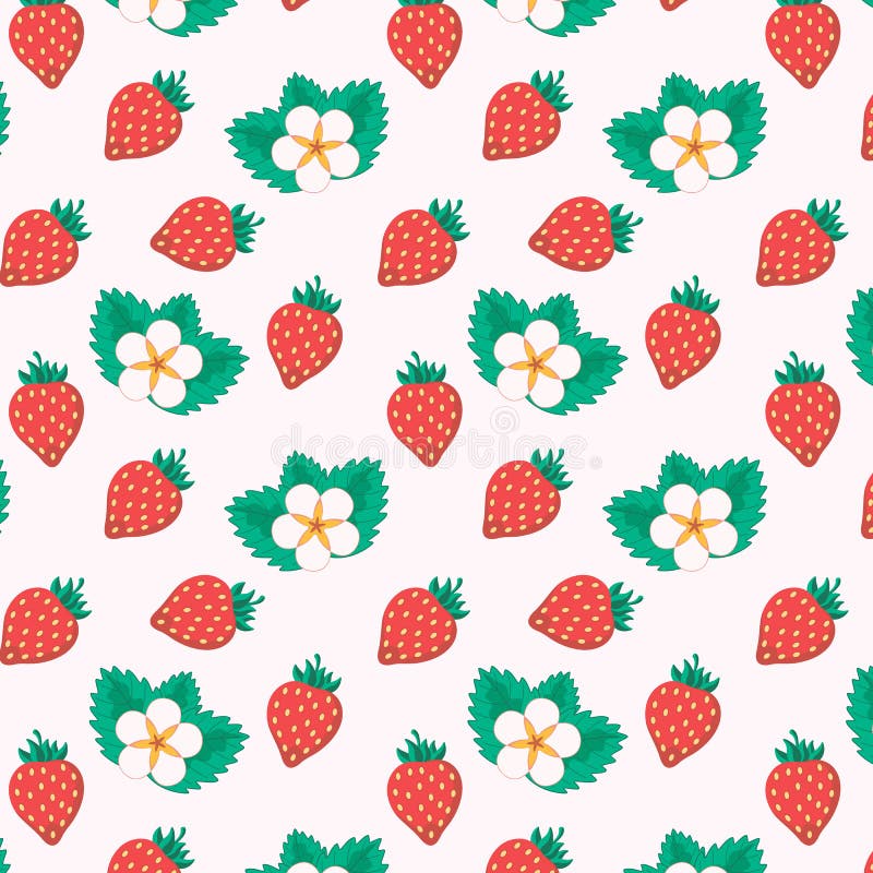 Vector Pattern, Strawberries and Leaves with Flower Stock Vector ...