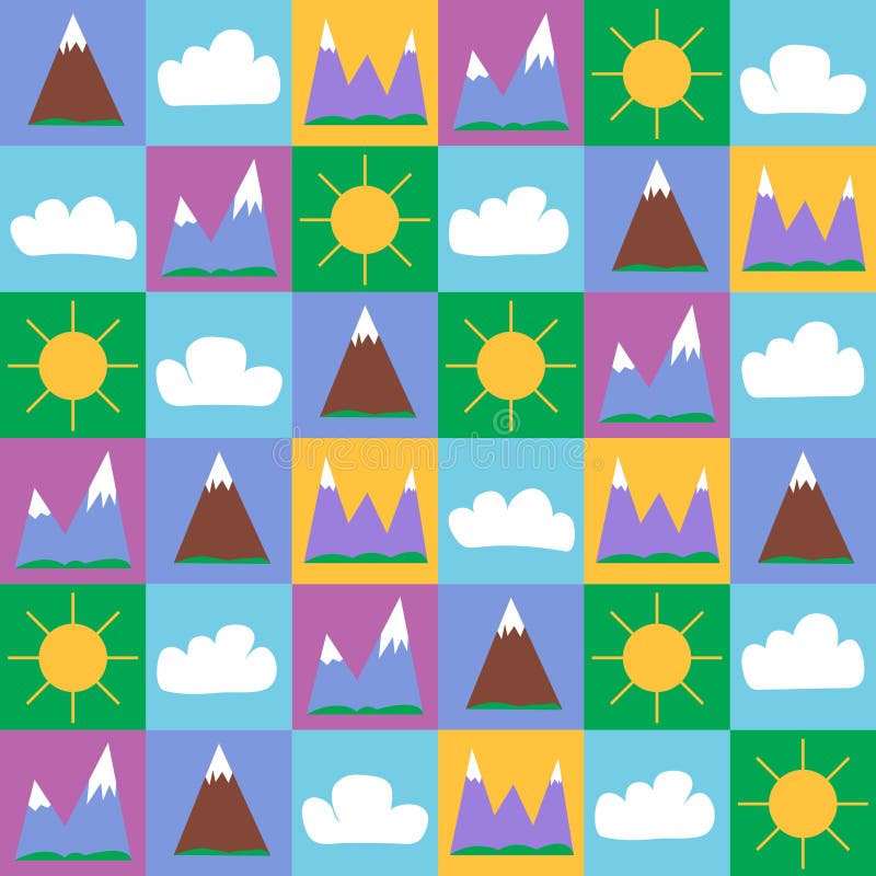 Seamless Pattern-mountains in Squares Stock Vector - Illustration of ...