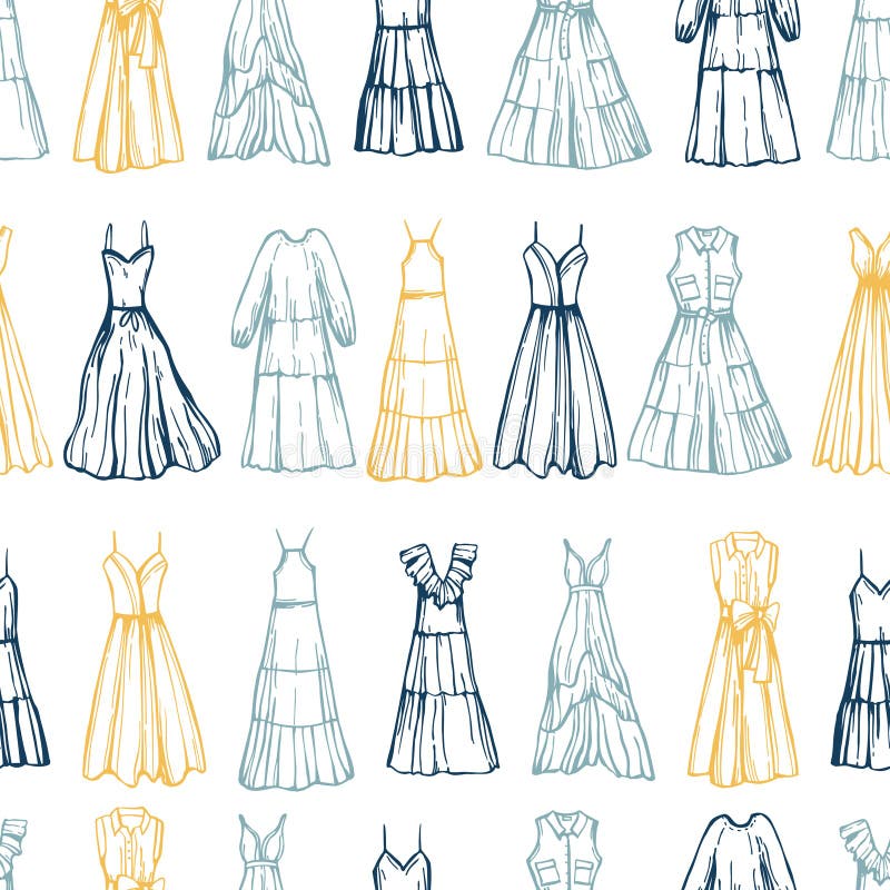 Vector Pattern with Summer Dresses Stock Vector - Illustration of ...