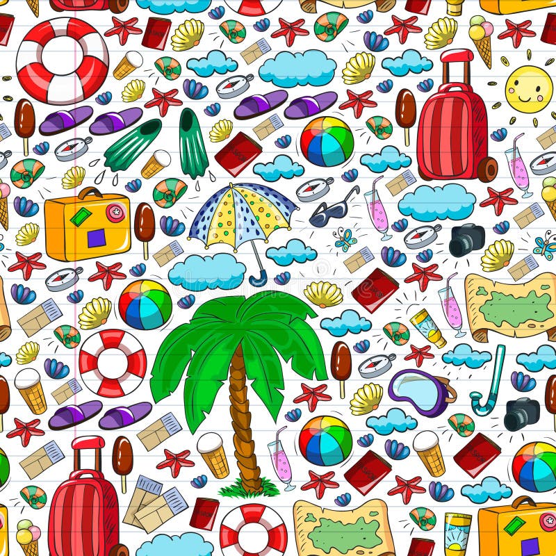 Vector Pattern. Summer Vacations. Travel and Adventures. Beach, Ocean ...