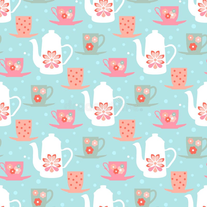 Coffee And Tea Seamless Repeat Pattern Vector Stock Vector - Illustration of clip, pattern: 6660487